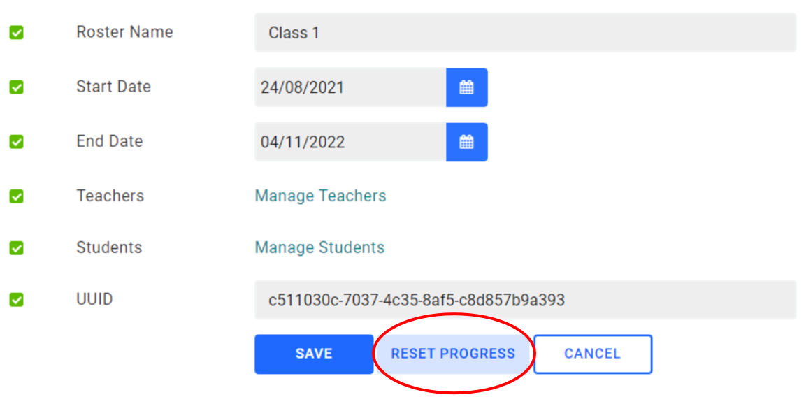 Reset Student/Class Progress - Admin