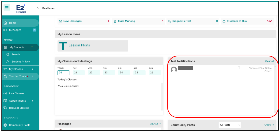 Enable Test/Student-At-Risk Notifications