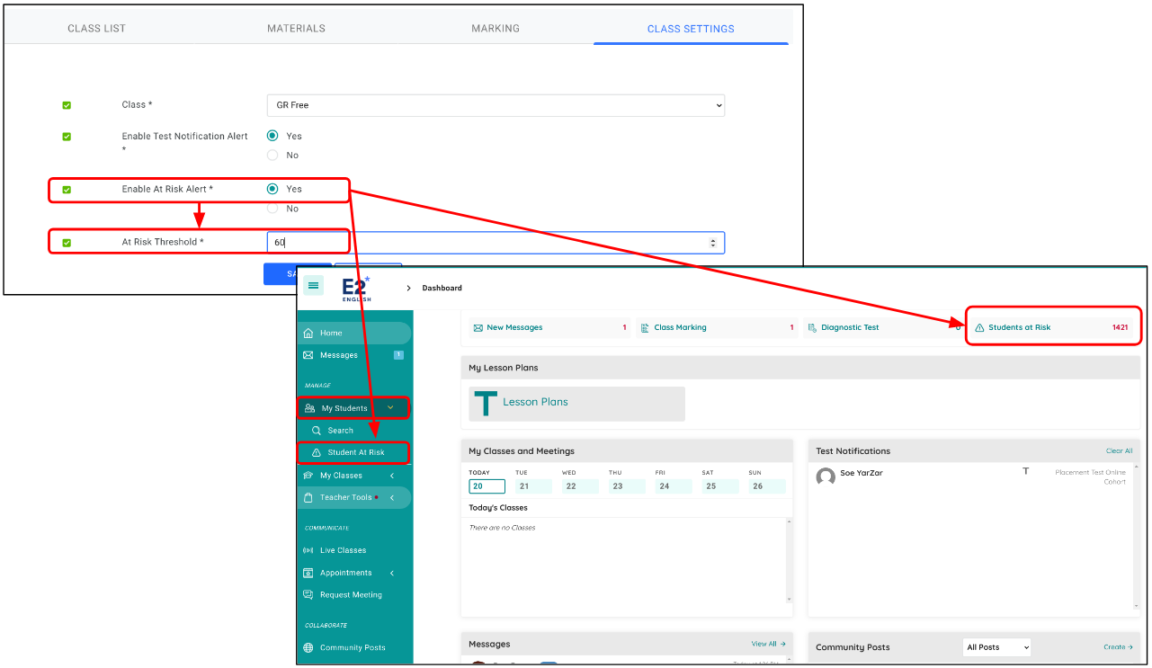 Enable Test/Student-At-Risk Notifications